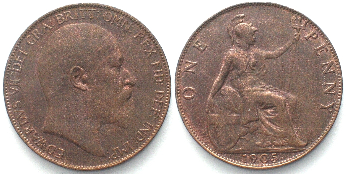 England GREAT BRITAIN Penny 1905, EDWARD VII, bronze AU! | MA-Shops