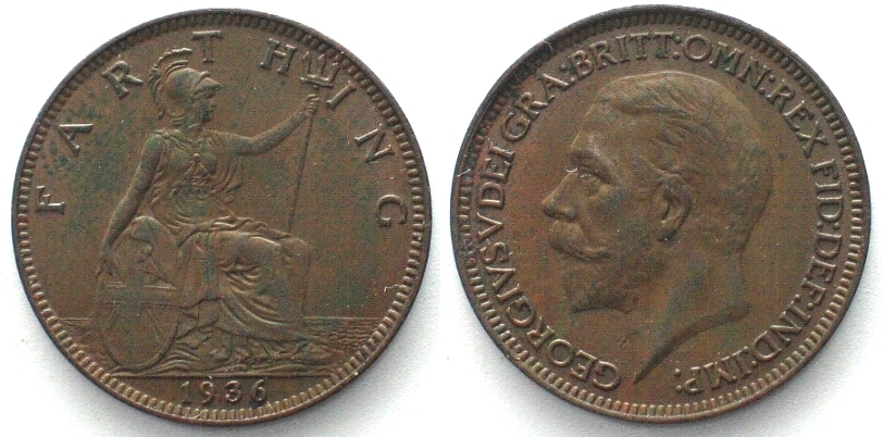 England GREAT BRITAIN Farthing 1936 1936 GEORGE V bronze UNC-! | MA-Shops