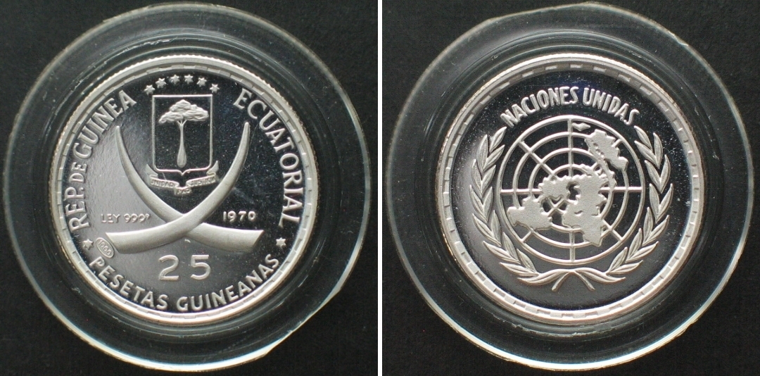 Äquatorialguinea EQUATORIAL GUINEA. 25 Pesetas 1970, UNITED NATIONS ...