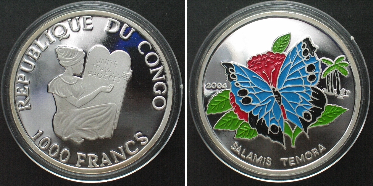 Kongo - Brazzaville CONGO 1000 Francs 2004 Butterfly ENDANGERED ...