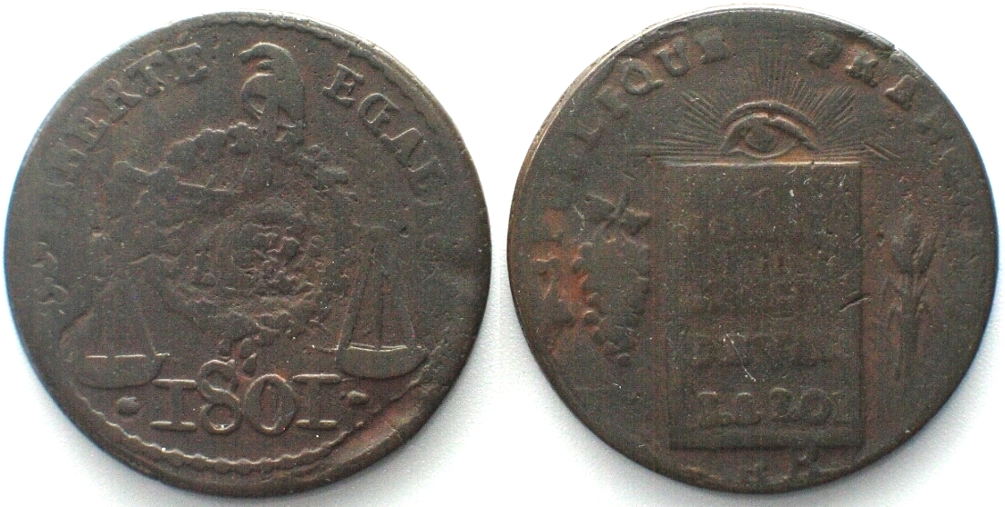 HAITI. Saint-Domingue, 1 Sou 1801, copper, RRR! VF+ | MA-Shops