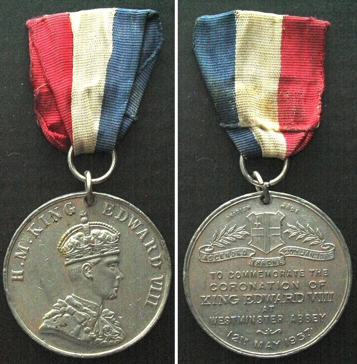 England GREAT BRITAIN 1937 Coronation Medal EDWARD VIII white metal ...