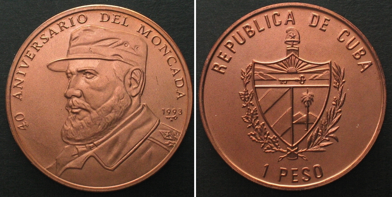 Kuba CUBA 1 Peso 1993, FIDEL CASTRO, 40TH ANN. OF MONCADA, bronze UNC ...