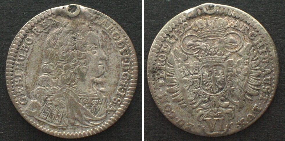 Haus Habsburg AUSTRIA 6 Kreuzer 1732, Hall mint, CHARLES VI silver VF+ ...