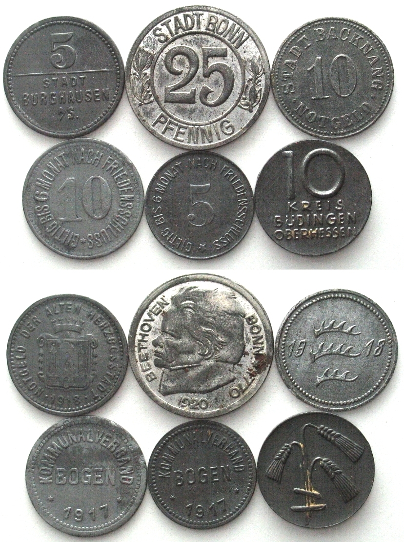 Deutschland - Notmünzen 1918-1921 GERMAN NOTGELD. 6 coins, B EF-UNC ...