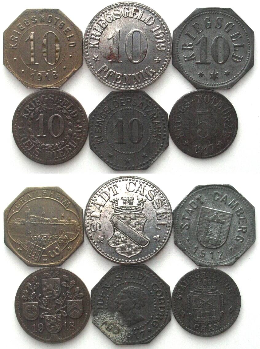 Deutschland - Notmünzen 1918-1921 GERMAN NOTGELD. 6 coins, C & D EF-UNC ...