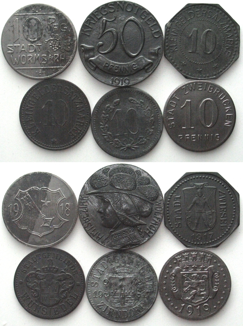 Deutschland - Notmünzen 1918-1921 GERMAN NOTGELD. 6 coins, W & Z EF-UNC ...
