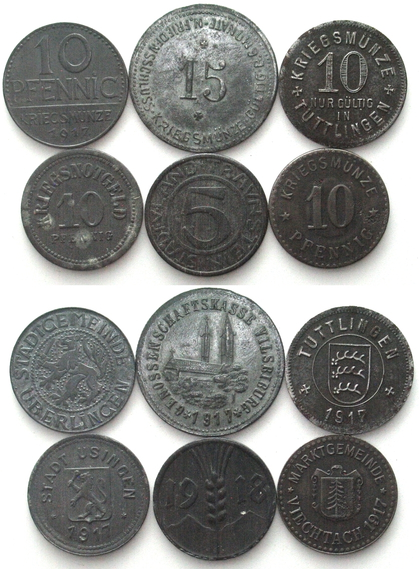 Deutschland - Notmünzen 1918-1921 GERMAN NOTGELD. 6 coins, T, U, V EF ...