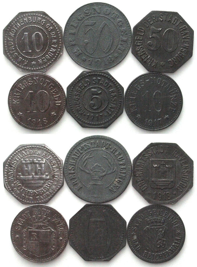 Deutschland - Notmünzen 1918-1921 GERMAN NOTGELD. 6 coins, R EF-UNC ...