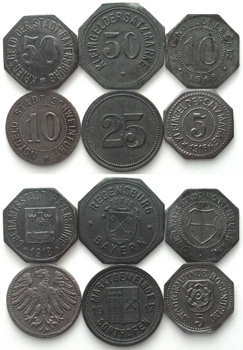 Deutschland - Notmünzen 1918-1921 GERMAN NOTGELD. 6 coins, R, S EF-UNC ...