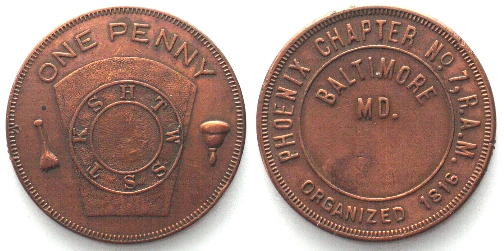 USA - Masonic Tokens BALTIMORE, Maryland. 1816-dated Penny Token (20th ...