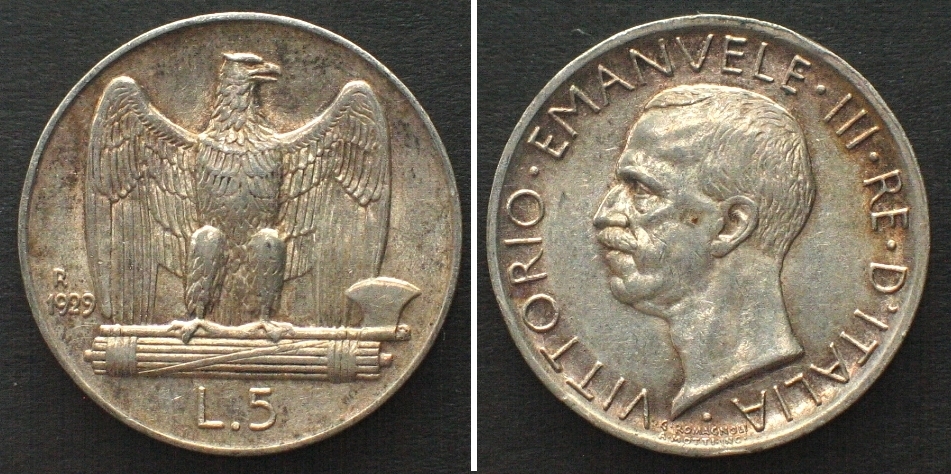 Italien ITALY. 5 Lire 1929, VITTORIO EMANUELE III, silver AU! UNC- | MA-Shops