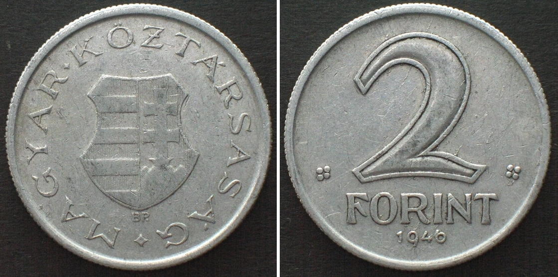 Ungarn HUNGARY 2 Forint 1946 Alu XF EF | MA-Shops