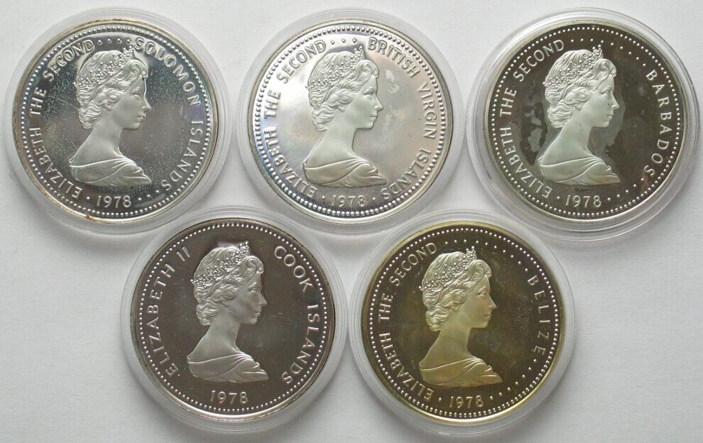 Elizabeth II 1978 Coronation Jubilee Sterling Silver Proof Series. 5 ...