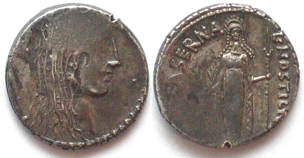 -48 ROMAN REPUBLIC. AR Denarius 48 BC, L. Hostilius Saserna, AU! | MA-Shops
