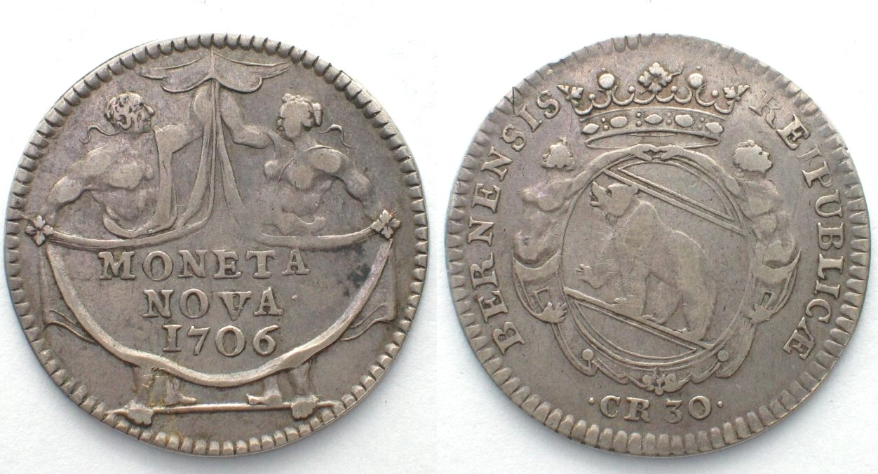 Schweiz - Bern Swiss BERN 30 Kreuzer 1706 SCHOOL PRIZE silver VF+ RARE ...