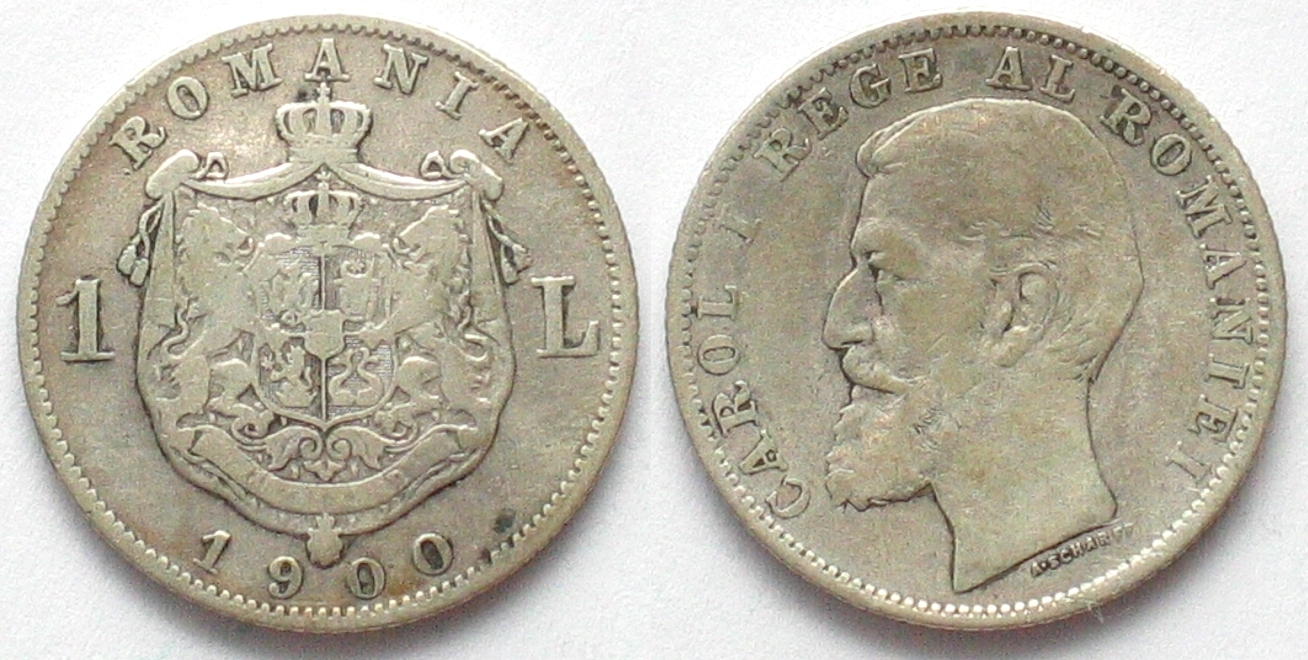 Rumänien ROMANIA. 1 Leu 1900, Carol I, silver, VF | MA-Shops