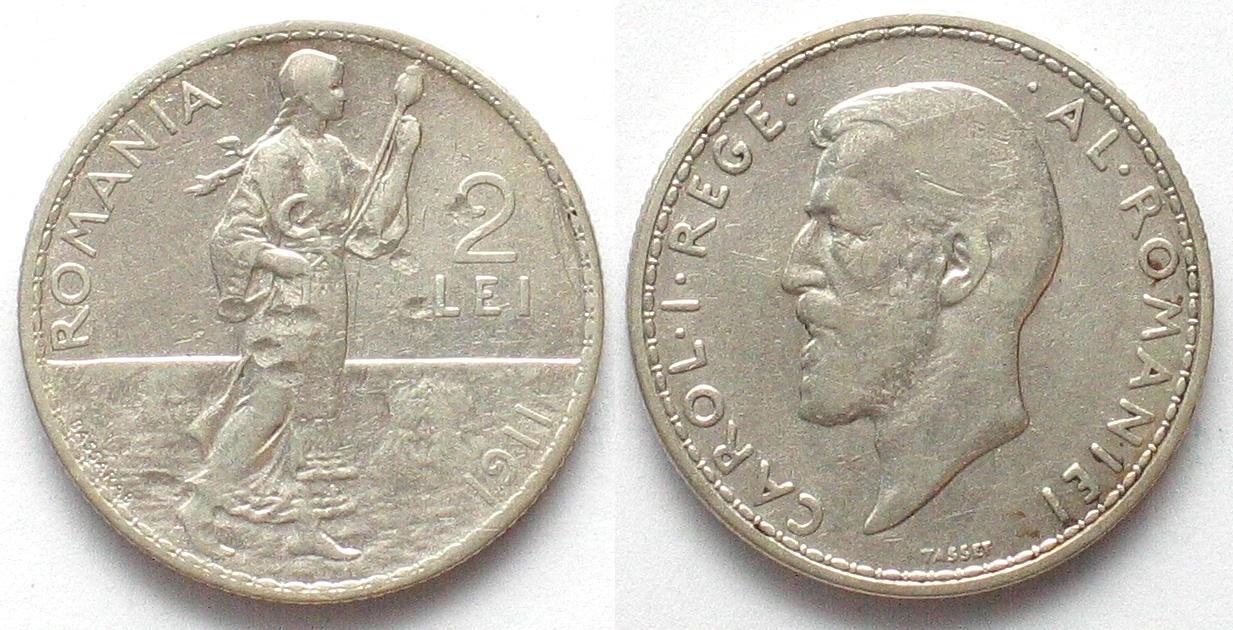 Rumänien ROMANIA. 2 Lei 1911, Carol I, silver, VF+ | MA-Shops