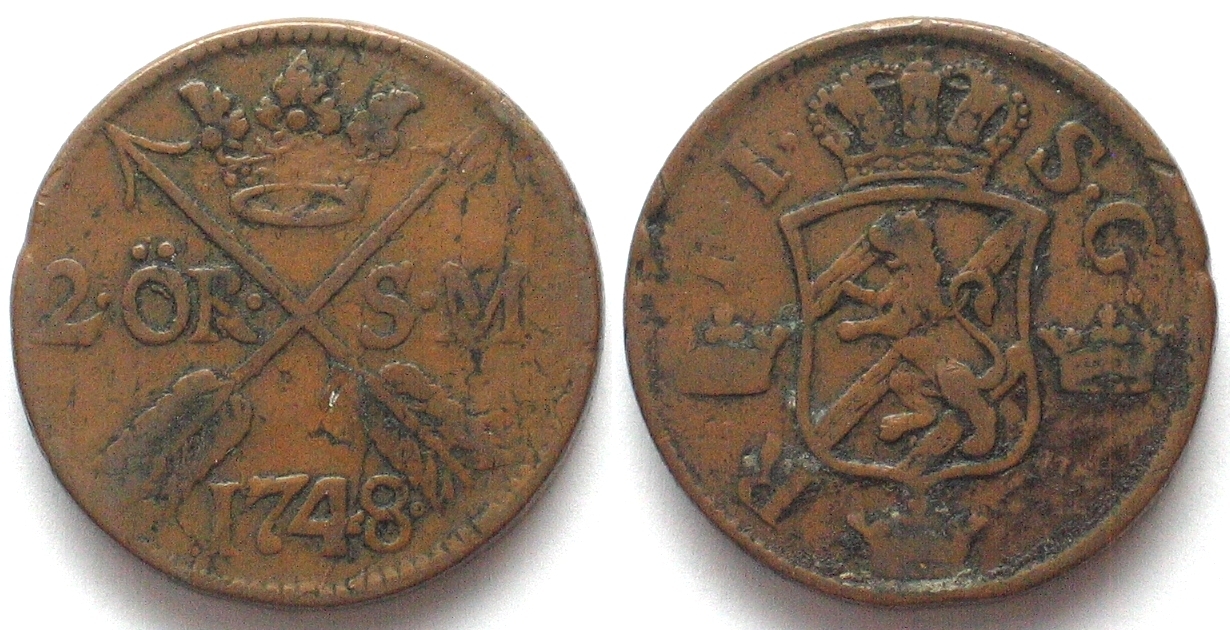 Schweden SWEDEN. 2 Öre 1748, Avesta mint, Frederick I, copper, VF | MA ...