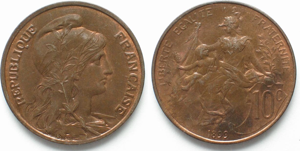 Frankreich FRANCE 10 Centimes 1899 bronze UNC! | MA-Shops