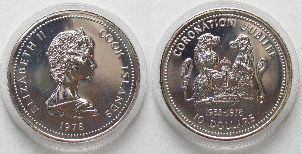 Cook-Inseln COOK ISLANDS. 10 Dollars 1978 FM, 25th Coronation Jubilee ...