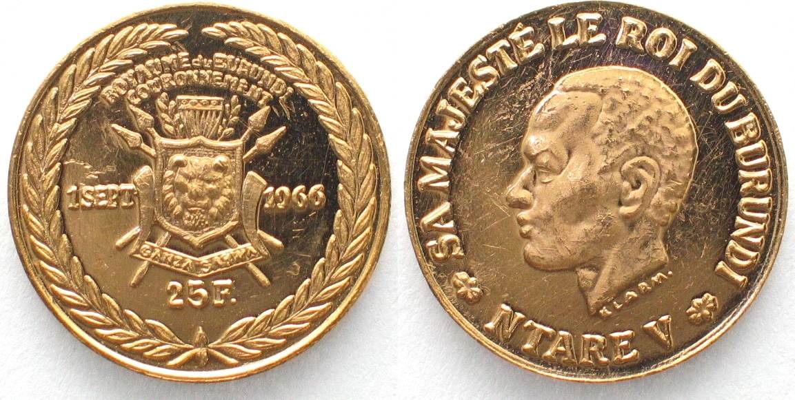 RRR!!! BURUNDI 25 Francs 1966 King NTARE V - STRUCK IN GOLD - RRR ...