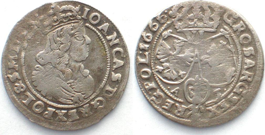 Polen POLAND 6 Groschen 1666 AT JOHANN CASIMIR silver VF+ SCARCE! | MA ...