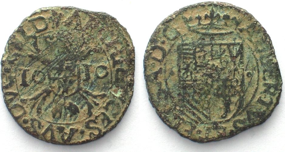 Belgien SPANISH NL - ROERMOND Liard 1610 ALBERT & ELIZABETH copper RARE ...