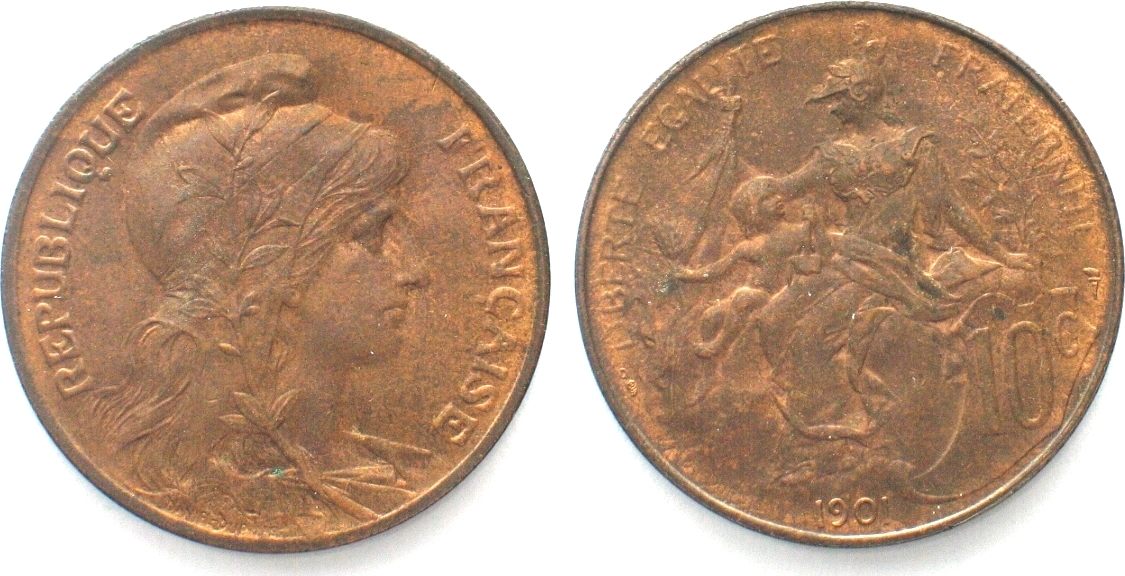 Frankreich FRANCE 10 Centimes 1901 bronze BU!!! | MA-Shops