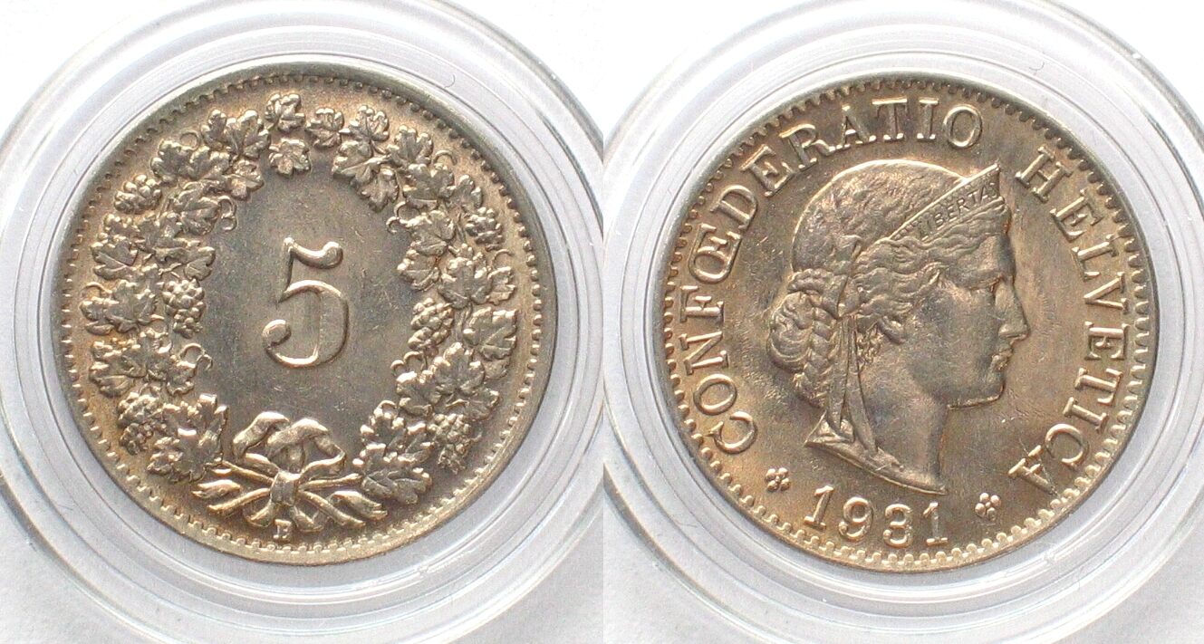 Schweiz SWITZERLAND 5 Rappen 1931 Cu-Ni BU! | MA-Shops