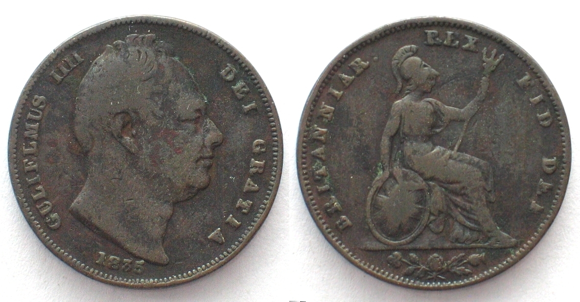 England GREAT BRITAIN Farthing 1835 WILLIAM IV copper VF | MA-Shops