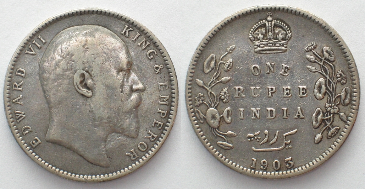 Indien Britisch BRITISH INDIA Rupee 1903 (c) Calcutta EDWARD VII silver ...