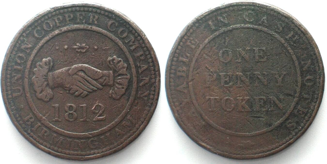British Tokens - Warwickshire BIRMINGHAM Penny copper Token 1812 UNITED ...