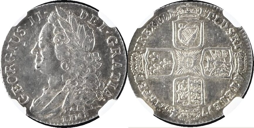 G.BRITAIN 1S GREAT BRITAIN. Shilling 1745 LIMA, GEORGE II silver NGC AU ...