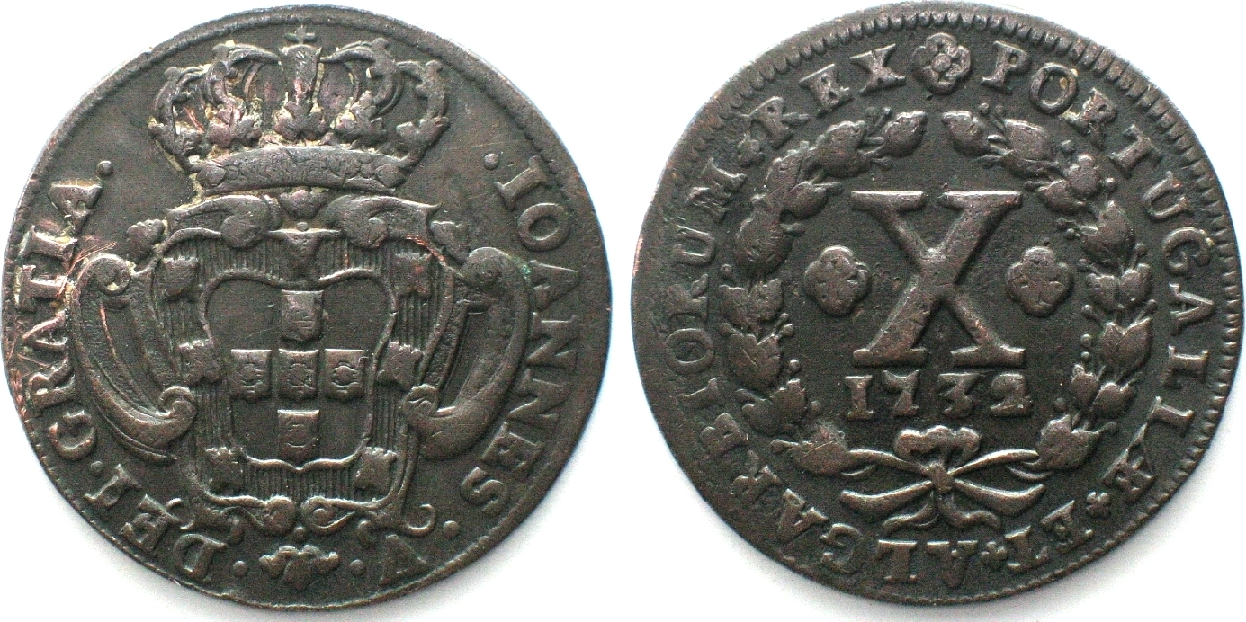 PORTUGAL 10 Reis 1732, JOHN V, copper XF! EF | MA-Shops