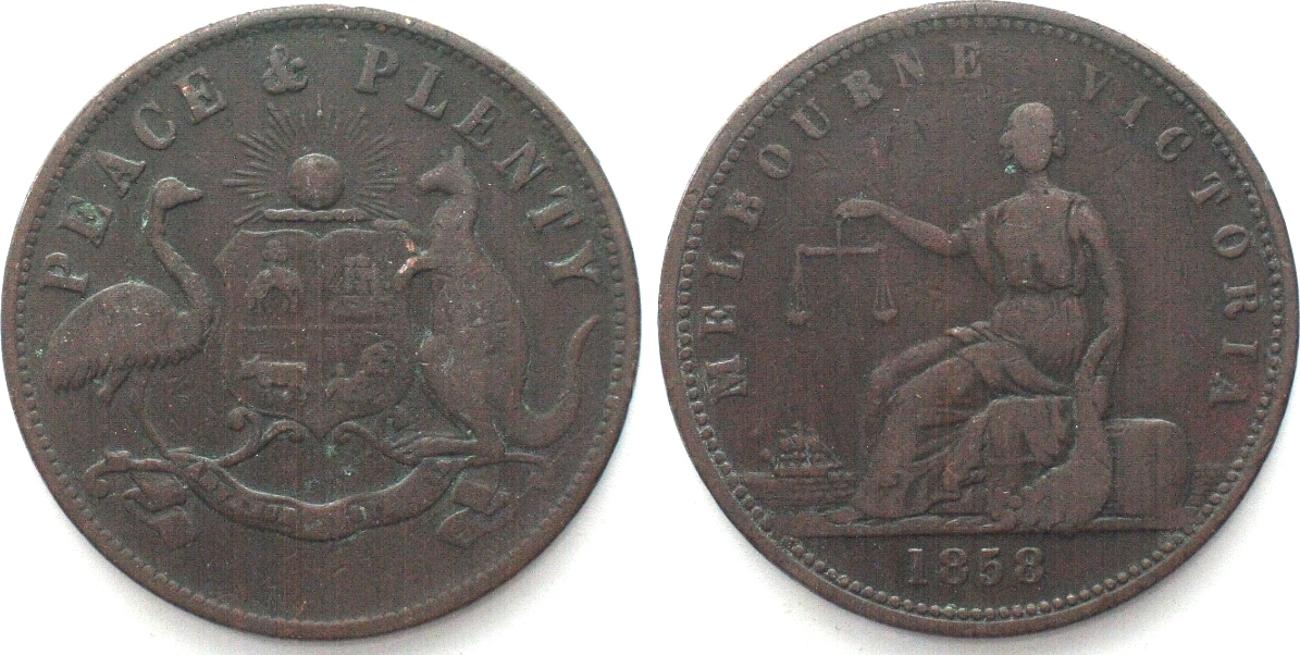 Australien AUSTRALIA. Penny Token 1858, PEACE & PLENTY, MELBOURNE ...