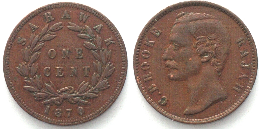 SARAWAK. 1 Cent 1870, C. Brooke Rajah, copper, XF! EF | MA-Shops