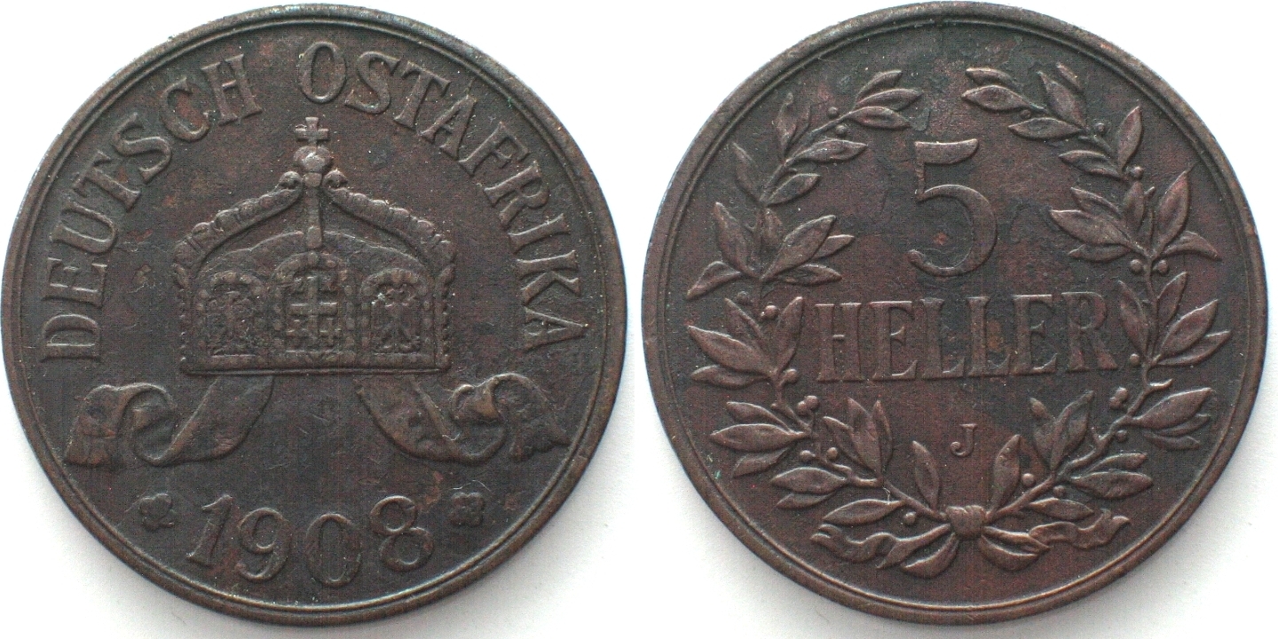 Deutsch-Ostafrika GERMAN EAST AFRICA. 5 Heller 1908 J, Kupfer XF EF | MA-Shops