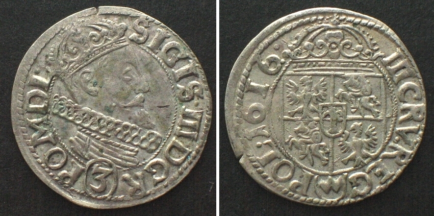Polen POLAND. 3 Kreuzer 1616 Krakow mint, SIGISMUND III silver SCARCE ...