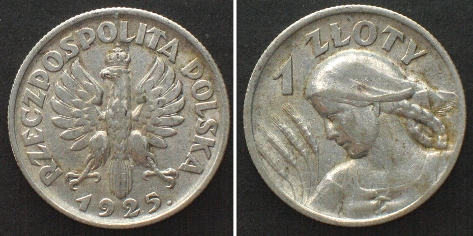 Polen POLAND. 1 Zloty 1925, London mint, silver AU! | MA-Shops