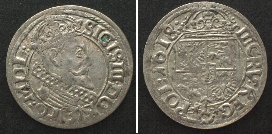 Polen POLAND. 3 Kreuzer 1618 Krakow mint, SIGISMUND III silver KEY DATE ...