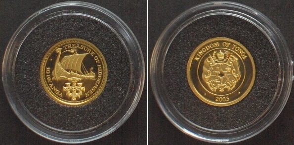 TONGA 10 Pa'anga 2003 TREASURE OF HIDDENSEE, Viking ship, gold Proof ...