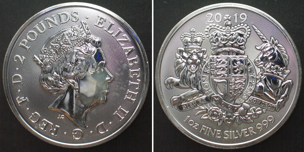 England GREAT BRITAIN 2 Pounds 2019 Royal Arms ELIZABETH II, 1 oz ...