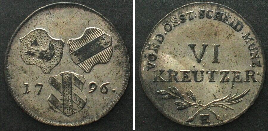 Haus Habsburg FURTHER AUSTRIA 6 Kreutzer 1796 H, Günzburg mint, FRANZ ...