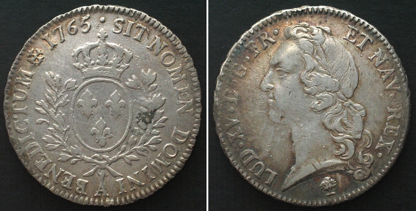 Frankreich FRANCE Ecu 1765 A, Paris, LOUIS XV, silver, aXF! EF- | MA-Shops