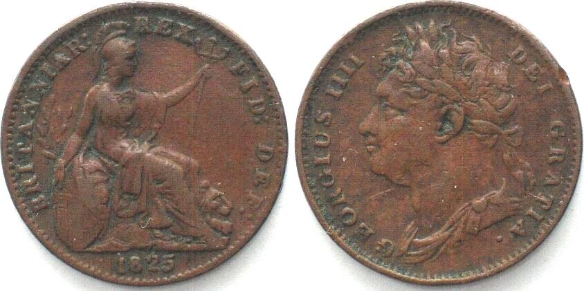 England GREAT BRITAIN Farthing 1825 GEORGE IV copper VF+ | MA-Shops