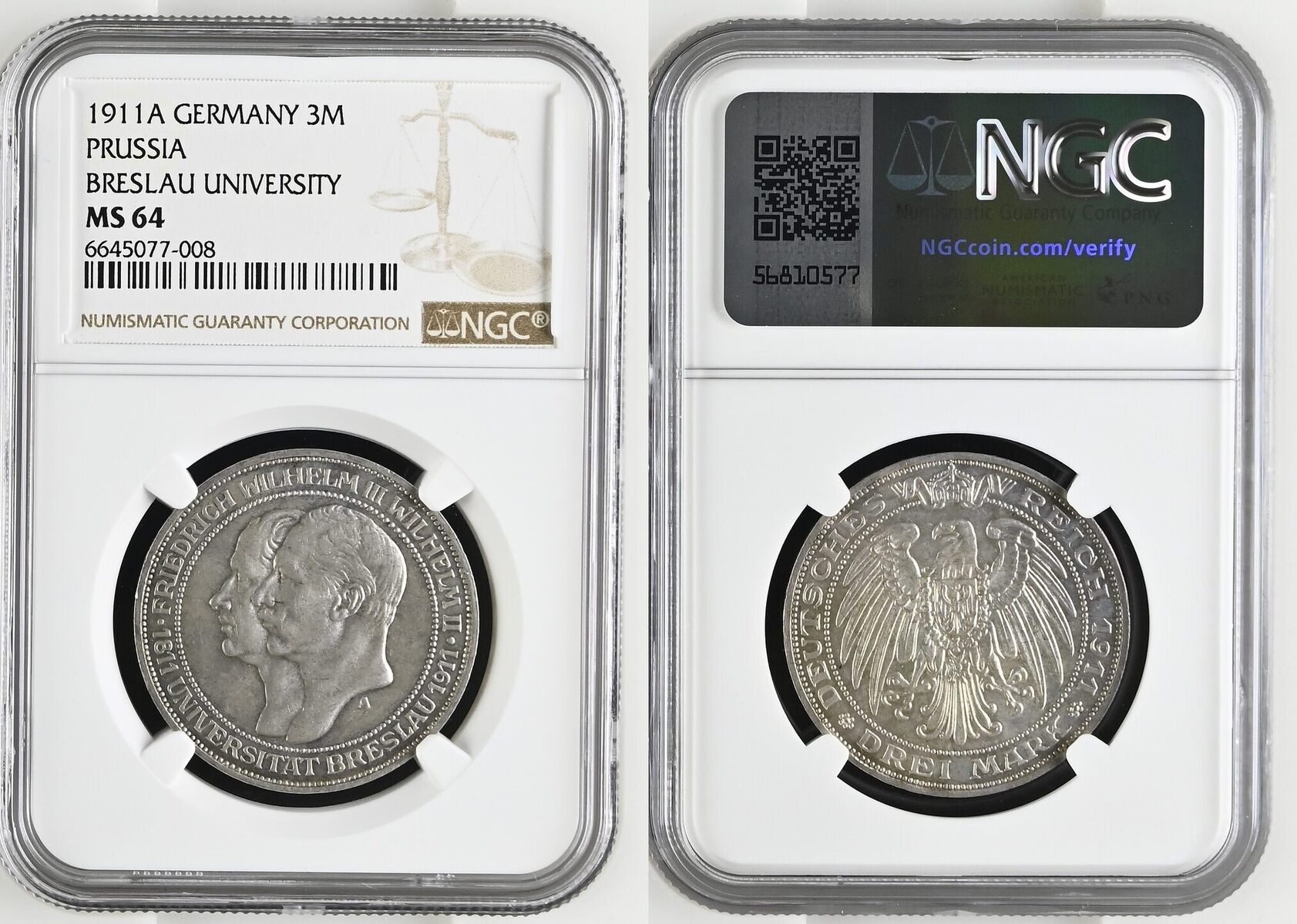 1911A Germany PRUSSIA 3 Mark 1911 A UNIVERSITY of BRESLAU silver Proof ...