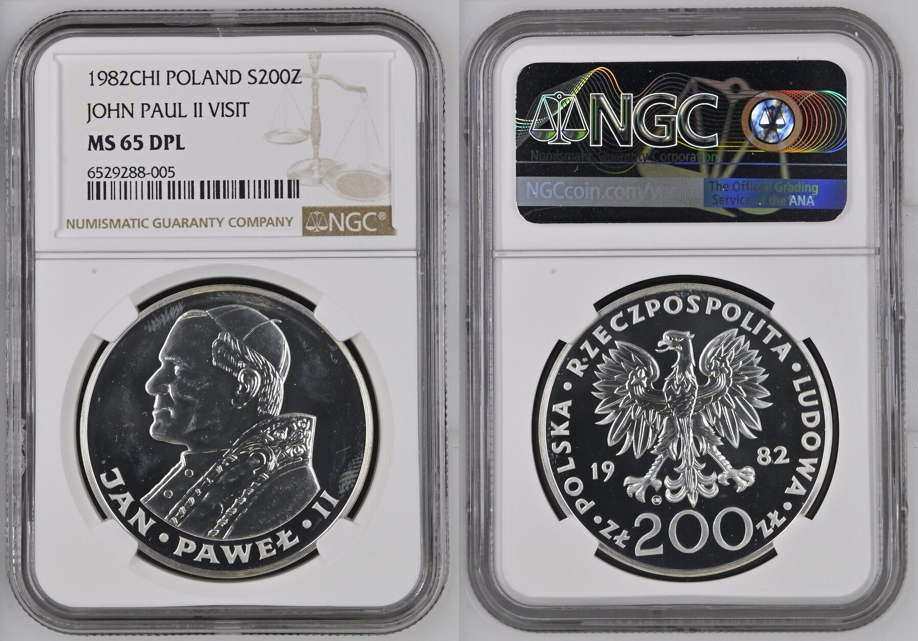 S200Z 1982CHI POLAND 200 Zlotych 1982 CHI, POPE JOHN PAUL II silver NGC ...