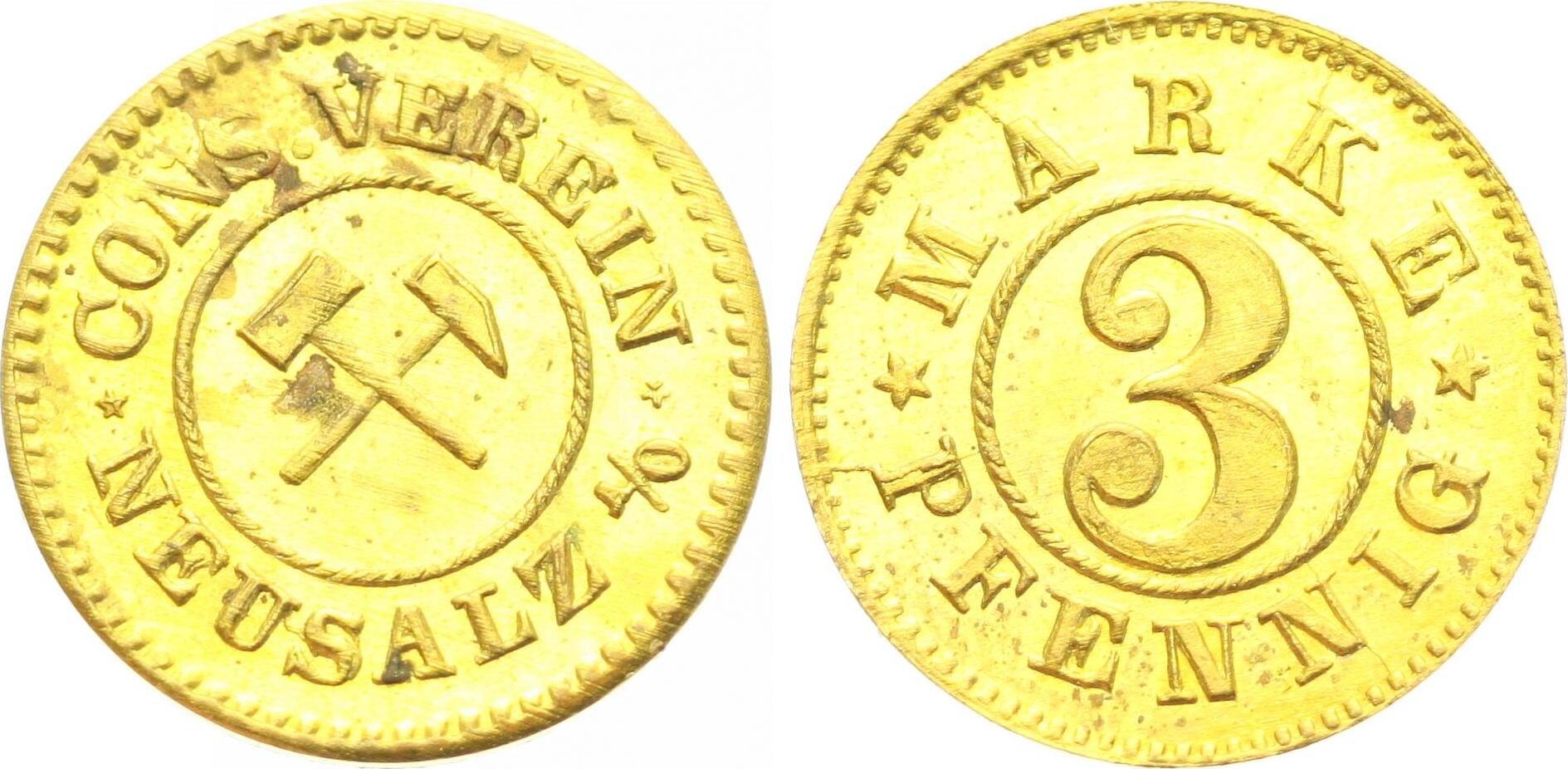 Schlesien-Neusalz Messing 3 Pfennig oJ 1868 Sehr selten, kleine Flecke ...