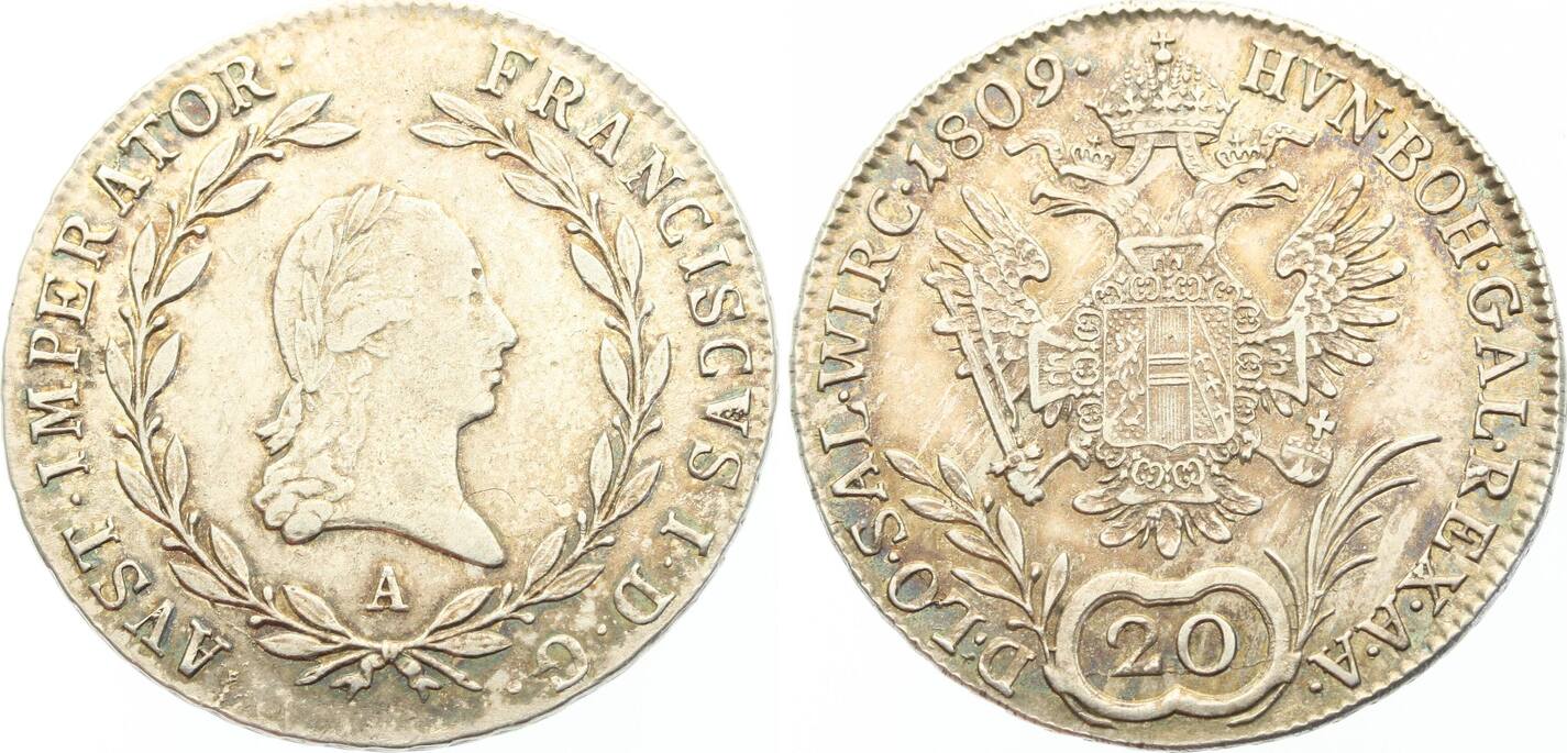 Haus Habsburg 20 Kreuzer 1809 A Franz II.(I.) 1792-1835. Schöne Patina, VF-EF | MA-Shops